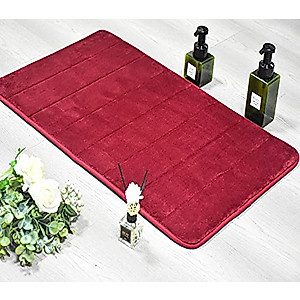SUYAOVO Striped Memory Foam Bathroom Rug Mat, Non-Slip, Soft and Absorbent Thick Bath Carpets, Machine Washable Bath Rugs for Bathroom Floor, Tub, and Shower (Dark Red, 20x32 inches)