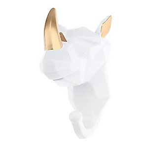 Kepfire Resin White Rhino Head Living Room Hallway Bedroom Wall Decoration Animal Creative Hook Hanging Coat Scarf Bag Key Cap Robes Holder Rack Jewelry Display