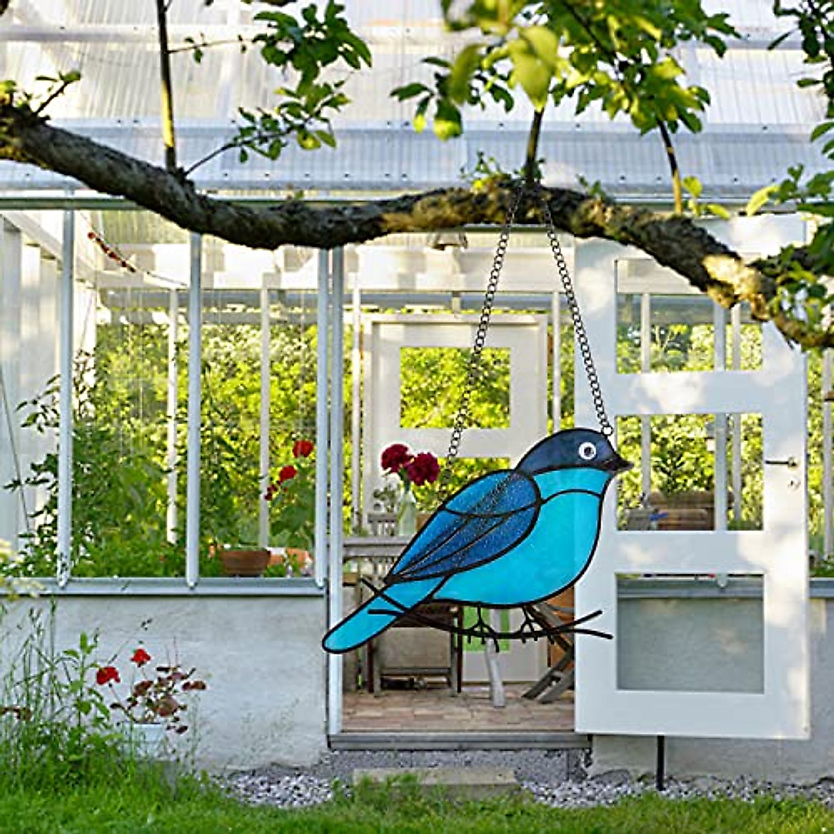 Bluebird and Cardinal Stained Glass Window Hanging Bird Suncatcher for Window