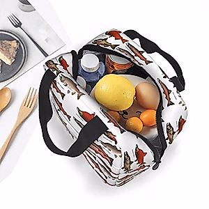 ASEELO Salmon Print Insulated Lunch Box Bag Portable Aluminum Foil Thickened Lunch Bag With Rice Tote Bag