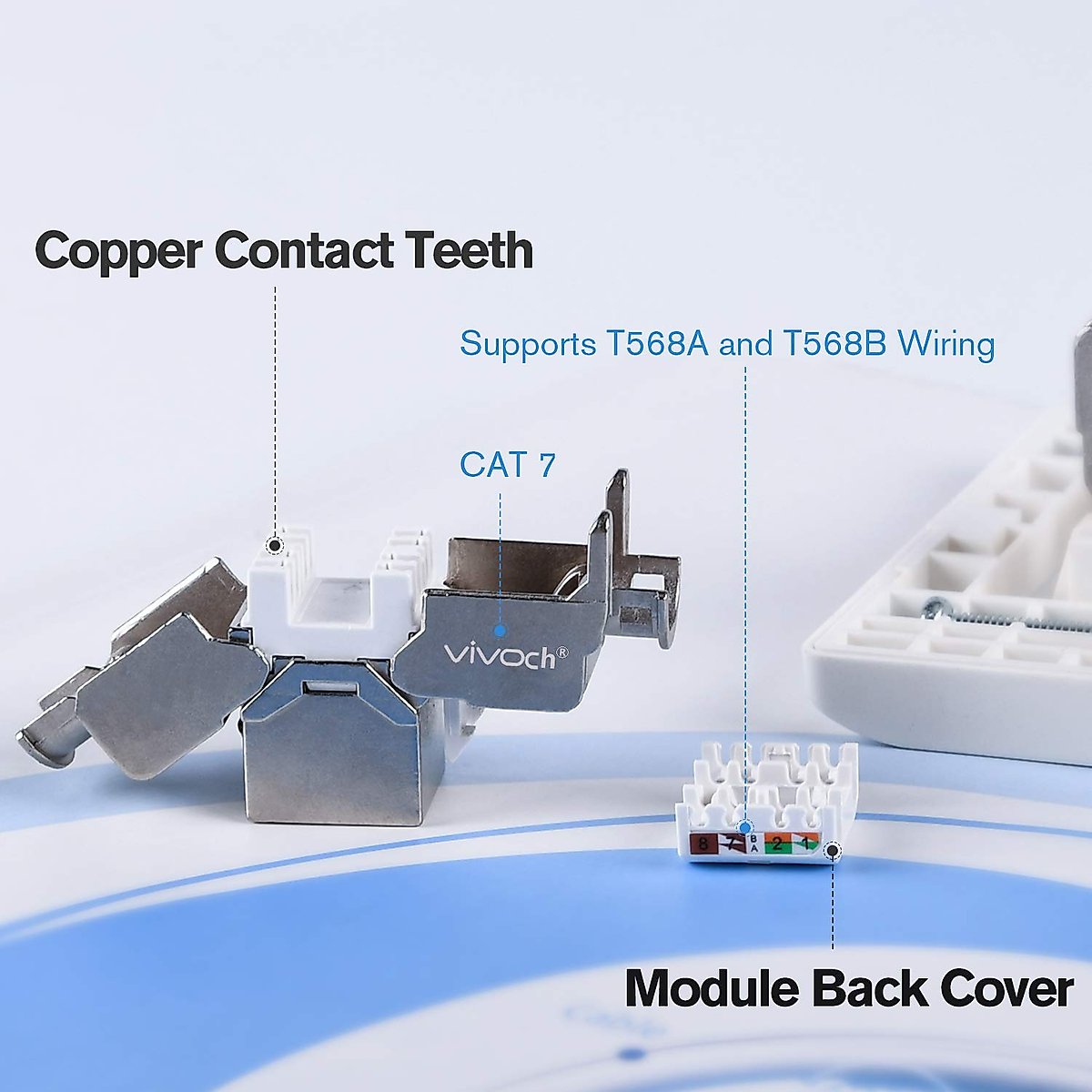 10 Pcs Cat7 Keystone Jack, Cat7 RJ45 FTP Tool-Less Type Zinc Alloy Module Shielded Keystone Jack Adapter 10 Gigabit Modular Jack