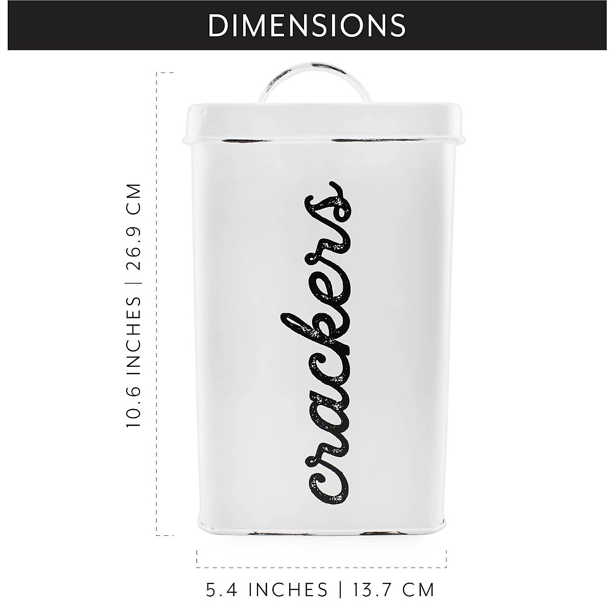 AuldHome Design Rustic White Cracker Tin; Square Enamelware Classic Cracker Canister