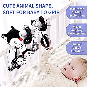 SAOTAENG Car Seat Toys, Infant Baby Black White Fox Stroller Toy Stretch & Spiral Activity Toy, Hanging Toys for Car Seat Crib Mobile, Newborn Sensory Toy Best Babies Gift for 0 3 6 9 12 Months