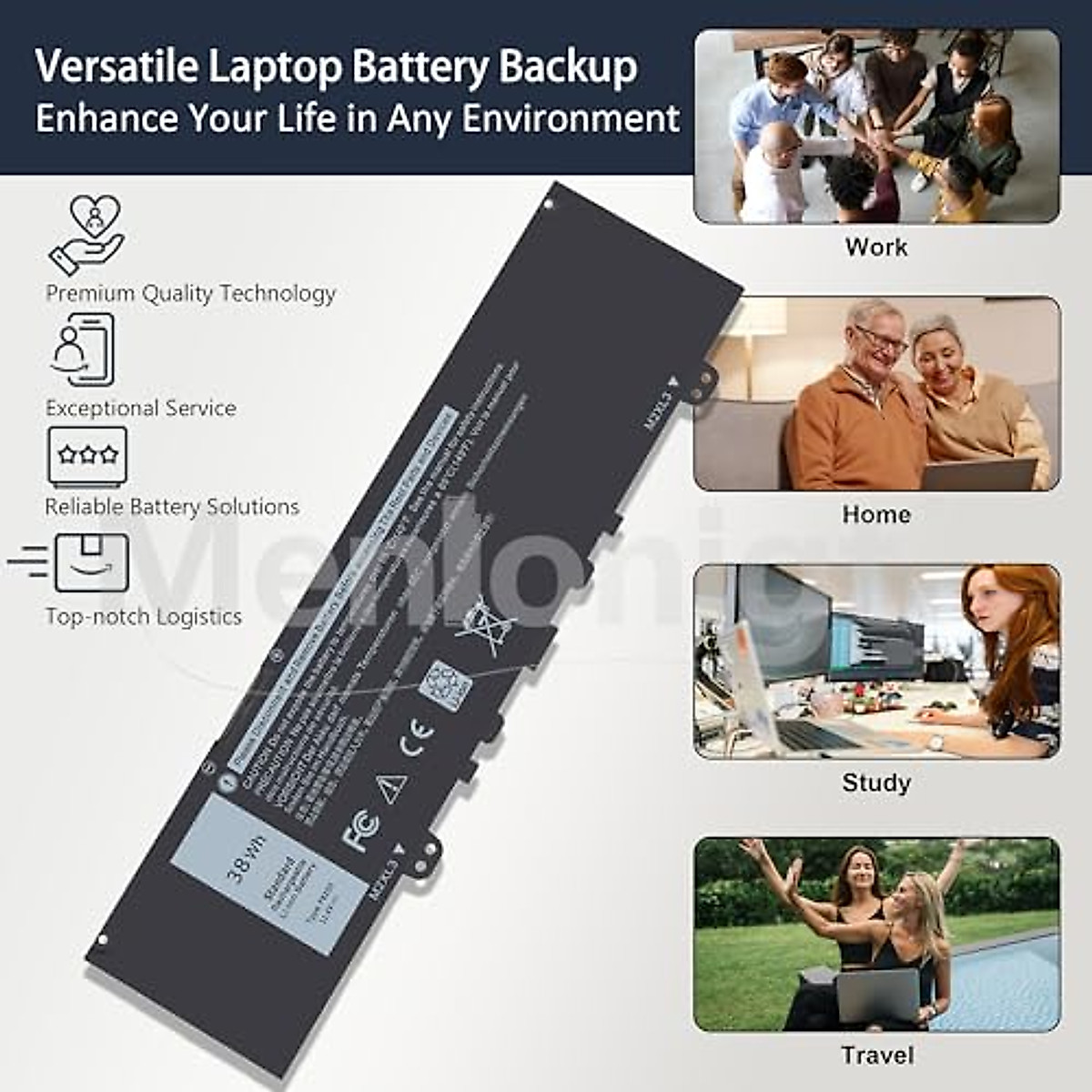 New 38Wh F62GO Battery Replacement for Dell Inspiron 13 7000 7373 7386 2-in-1 7370 7380 5370 P83G P87G P91G P83G001 P83G002 P91G001 P87G001 Vostro 13 5370 Series 39DY5 039DY5 RPJC3 0RPJC3 11.4V