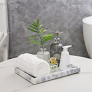 HESHIBI Marble Tray,Bathroom Tray,100% Natural Marble Vanity Tray for Bathroom,Kitchen,Toilet Tank,Vanity. White 12"x 8" x1.2"