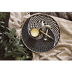 Outer Woods Boho Wall Decor Wicker Baskets | Decorative African Woven Rattan Seagrass Hanging Basket for Home | Small and Large Boho Home Round Flat Art Plates Set of 3 | Unique Handmade Boho Basket