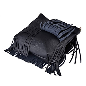 CHIC DIARY Women's Crossbody Bag Leather Tassel Shoulder Handbag Clutch Purse (Black)