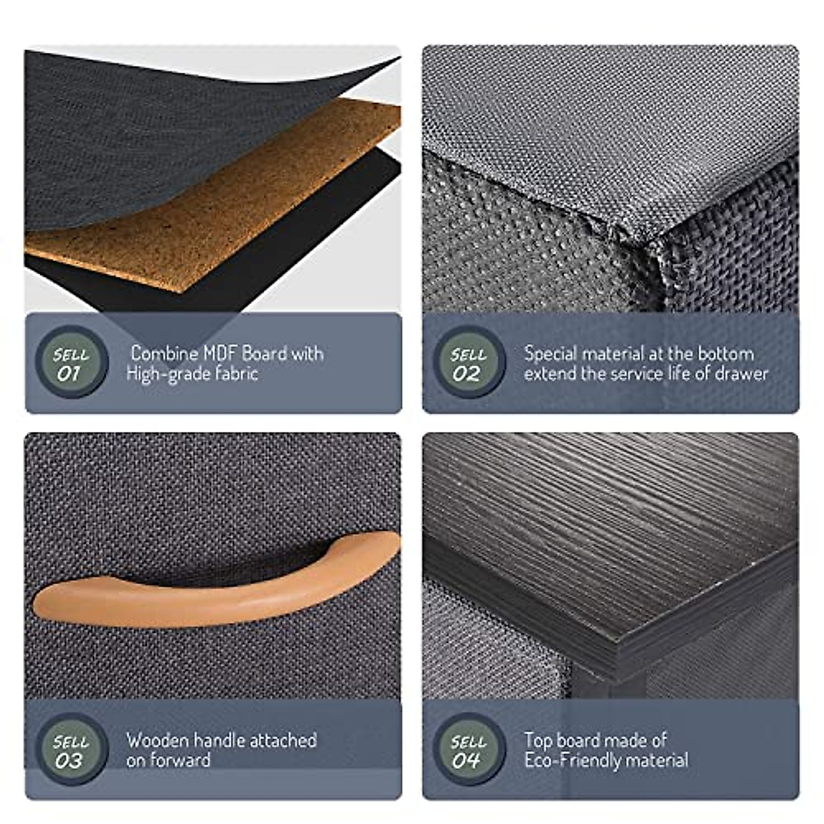 ROMOON Nightstand Chest with 3 Fabric Drawers, Bedside Furniture,Lightweight Accent Table, Storage Drawer Unit with Wood Top Fabric Bins for Bedroom, College Dorm, Closets,Nursery - Dark Gray