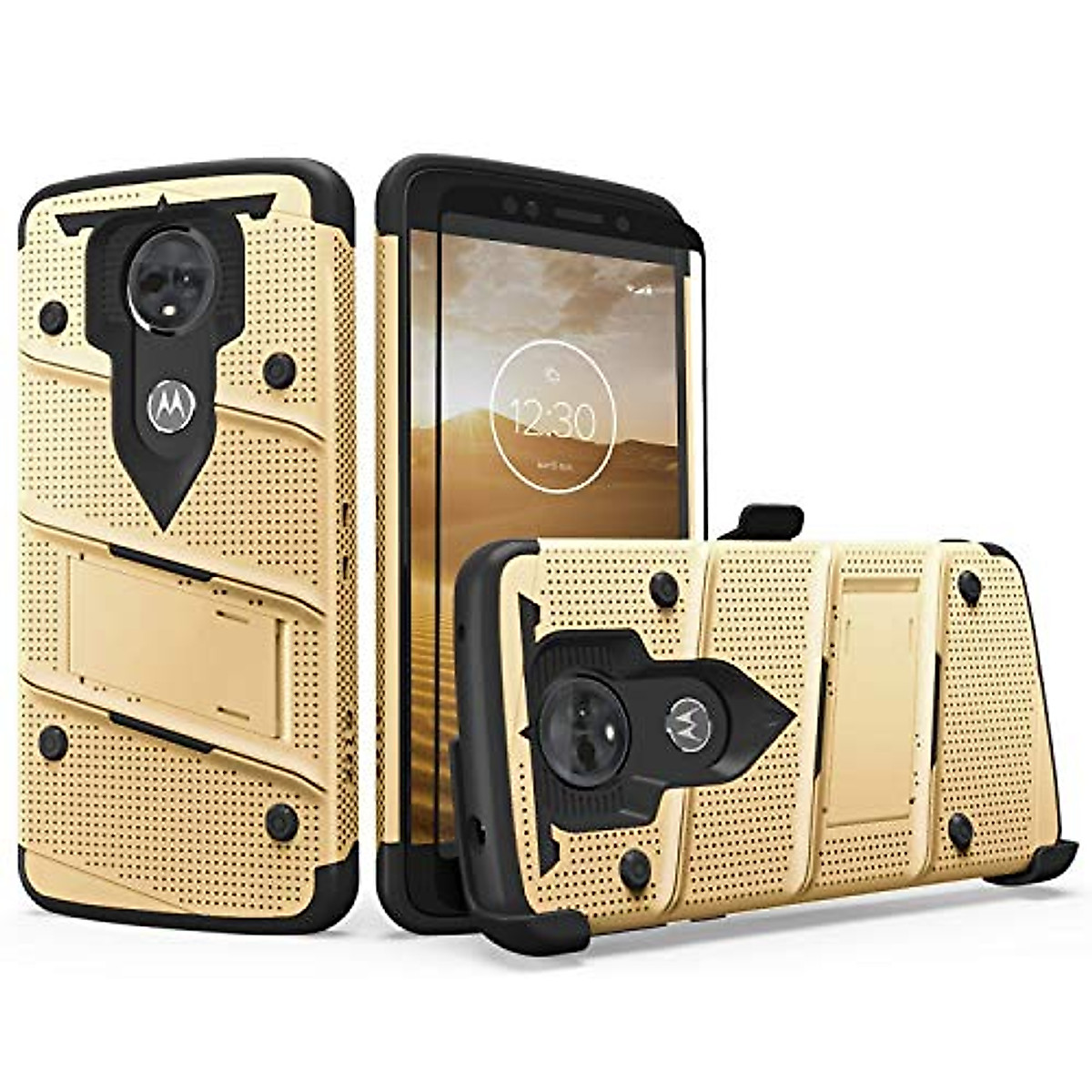ZIZO Bolt Series Motorola Moto e5 Supra Case Military Grade Drop Tested with Tempered Glass Screen Protector Holster e5 Plus Gold
