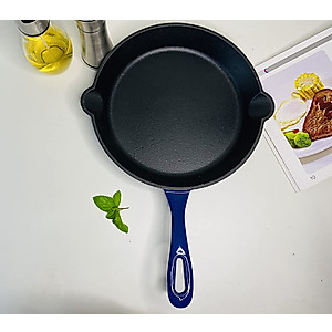 HAWOK Cast Iron Enameled Skillet DIA.10 inch Fry Pan Blue………