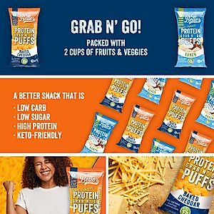 Better Than Good Savory Keto, Gluten-Free Baked Cheddar Protein Puffs (4-Pack) - Paleo, Low Sugar, Low Calorie, Diabetic Friendly Snacks | 15g Protein & 2 Servings of Fruits & Veggies