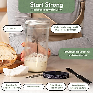 Complete Sourdough Starter Kit, Sourdough Bread Baking Supplies with Kitchen Scale, 9" Round & 10" Oval Banneton Proofing Baskets, Glass Starter Jar, Bread Lame, Danish Whisk & More.