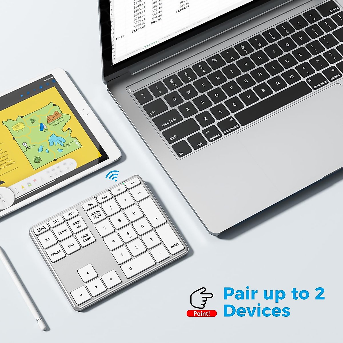 Number Pad for Laptop, iClever Bluetooth Number Pad, USB-C Charge, Aluminum Build, Multi-Device Wireless Number pad for Data Entry, Compatible with Mac, iMac, Tablet, Laptop, PC Desktop