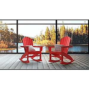 RESINTEAK Pacific Adirondack Rocking Chair, All Weather Resistant, Ergonomic Design and Comfort, 20 Inch Wide Seat, up to 350 lb Big and Tall Porch Rockers for Backyards, Firepit, Deck (Red)