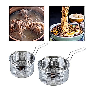 JUNXIAN Deep Frying Basket Stainless Steel Frying Basket Kitchen Frying Basket Noodle Dumpling Strainer Frying Pan Frying Basket Frying Net(Large)