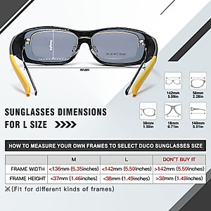DUCO Wraparound Fitover Glasses Polarized Wear Over Sunglasses for Men Women UV Protection Sun Glasses Driving 8953 (L Size Black Frame Yellow Temple Grey Lens)