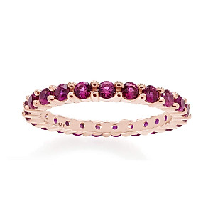 Ruby Round Cut Stackable Eternity Band Ring For 14k Rose Gold Over Sterling Silver Jewelry For Womens Ring Size-7