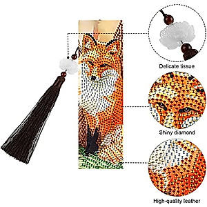 pigpigboss Fox Bookmark Diamond Painting Kit 2 Pieces DIY Diamond Painting Bookmark with Tassel Animal Fox Bookmark Diamond Dots Art for Adult Kids Book Decor Crafts