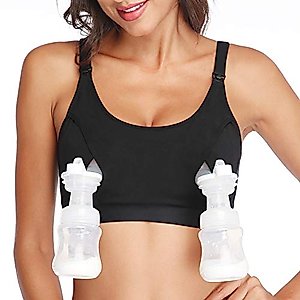 Lupantte Hands Free Pumping Bra, Breast Pump Bra, Adjustable Breastfeeding Nursing Bra for Holding Breast Pumps Like Spectra, Lansinoh, Philips Avent, Ameda, Bellababy,etc. (Large Black)