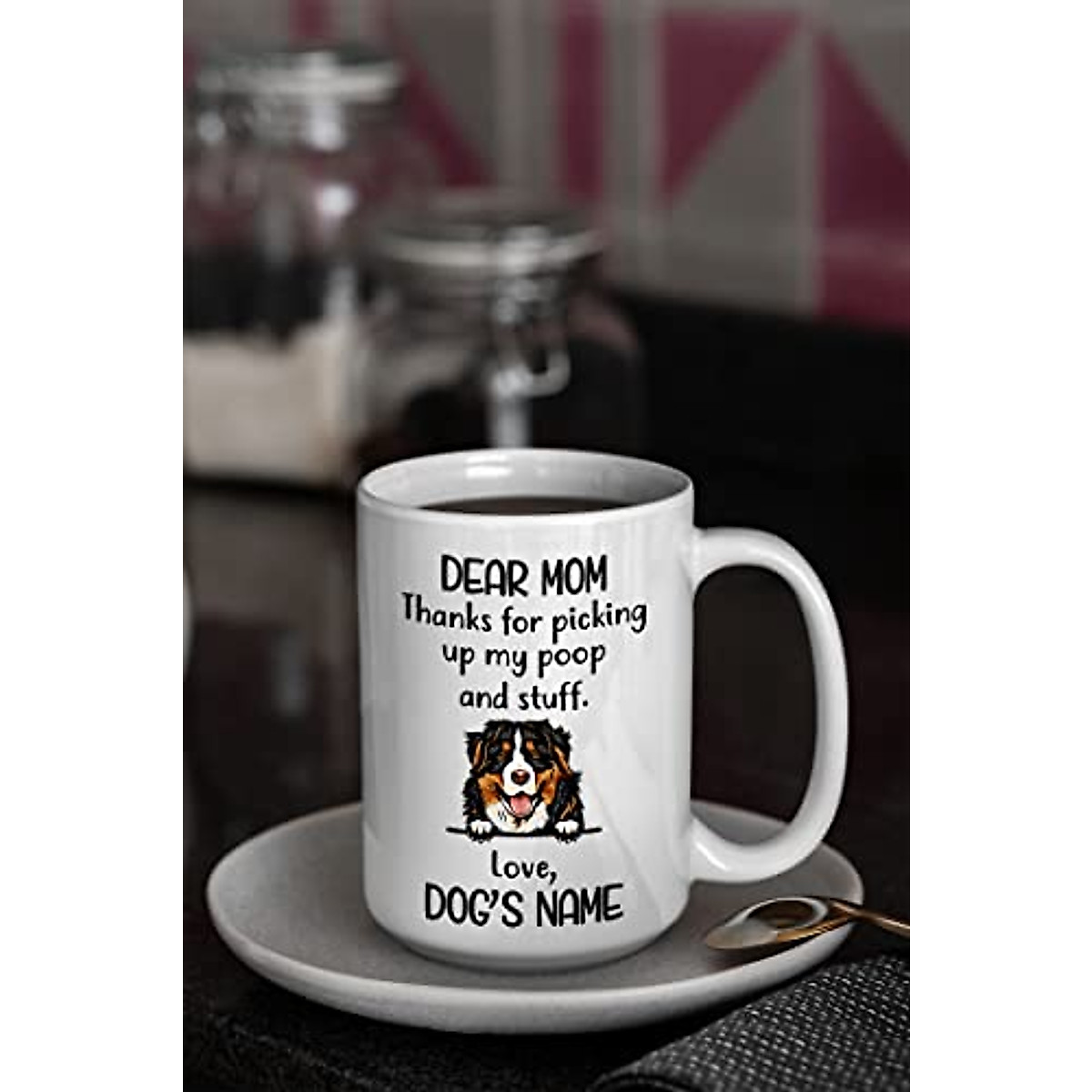 Personalized Bernese Mountain Dog Coffee Mug, Custom Dog Name, Customized Gifts For Dog Mom, Mother's Day, Birthday Halloween Xmas Thanksgiving Gift For Dog Lovers Mugs