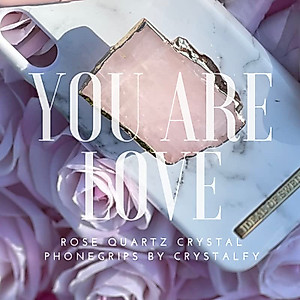 CRYSTALFY Rose Quartz Crystal Phone Grip & Phone Stand: Authentic Natural Gemstone Swappable Top, Expandable Collapsible Holder for Smartphones and Tablets (Rose Quartz Irregular Gold Edge)