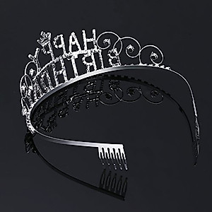 Frcolor Happy Birthday Crown Tiara Crystal Rhinestone Crown Wedding Hair Comb Bride Tiara for Women