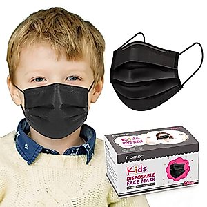 Comix Kids Face Mask, Kids Disposable Face Mask, Face Mask for Kids Boys Girls, 3 layer face mask, Pack of 50, Black