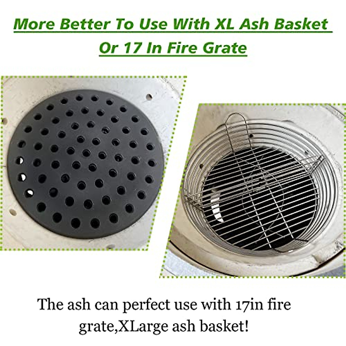 KAMaster Ash Can with Handle for XLarge Big Green Egg,Charcoal Ash Collector Must Haves Big Green Egg Accessories Carbon Steel Ash Pot with Enamel Coating Steel Folding Handle Kamado Ash Basket(XLarge