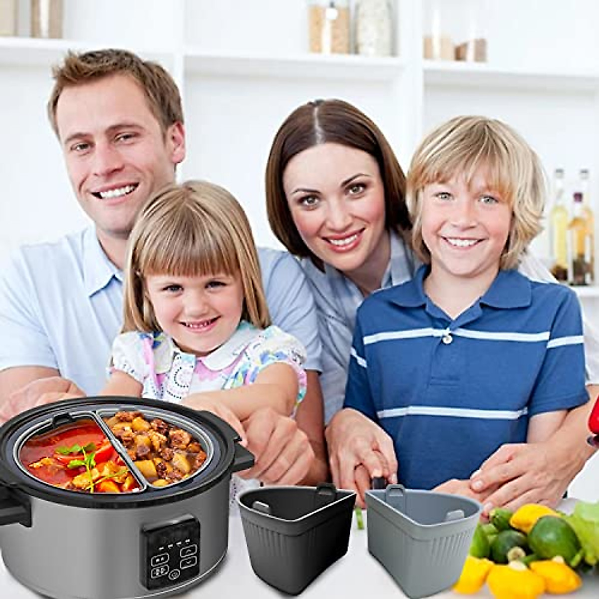 Slow Cooker Liners fit Crock-Pot 6 Quart Oval Slow Cooker,Silicone Slow Cooker,Reusable Slow Cooker Liners Crock Pot Divider Insert,Leakproof & Dishwasher Safe,BPA Free (Black+Gray)