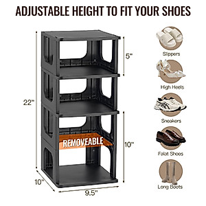 TRZZ 5-Tier Small Shoe Rack for Entryway, DIY Small Shoe Organizer, Removable Partition Mini Shoe Shelf for Closet, Small Space (Plastic, Black)