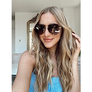 DIFF Lenox Gold + Brown Gradient, Designer Oversized Aviator Sunglasses for Women UV400 Protection