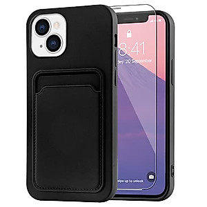 MZELQ Compatible with iPhone 13 (6.1 inch) Case, Card Holder Camera Protection Cover for iPhone 13 + Screen Protector, Card Slot Designed for iPhone 13 Phone Case -Black