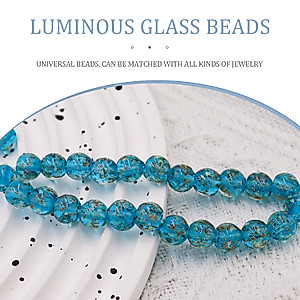 100Pcs Luminous Glass Beads Sky Blue 8mm Round Beads Glow Crystal Loose Beads with Rope for DIY Craft Bracelet Jewelry