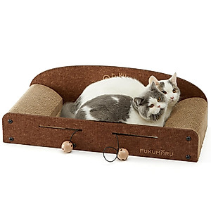 FUKUMARU 26 Inch Cat Scratcher Cardboard Lounge Bed, Durable Cat Scratcher Extra Large Lounger, 2 Reversible Cat Scratching Pads Refill for Indoor Cats, Cat Scratch Bed Cardboard Toy, Caramel Color