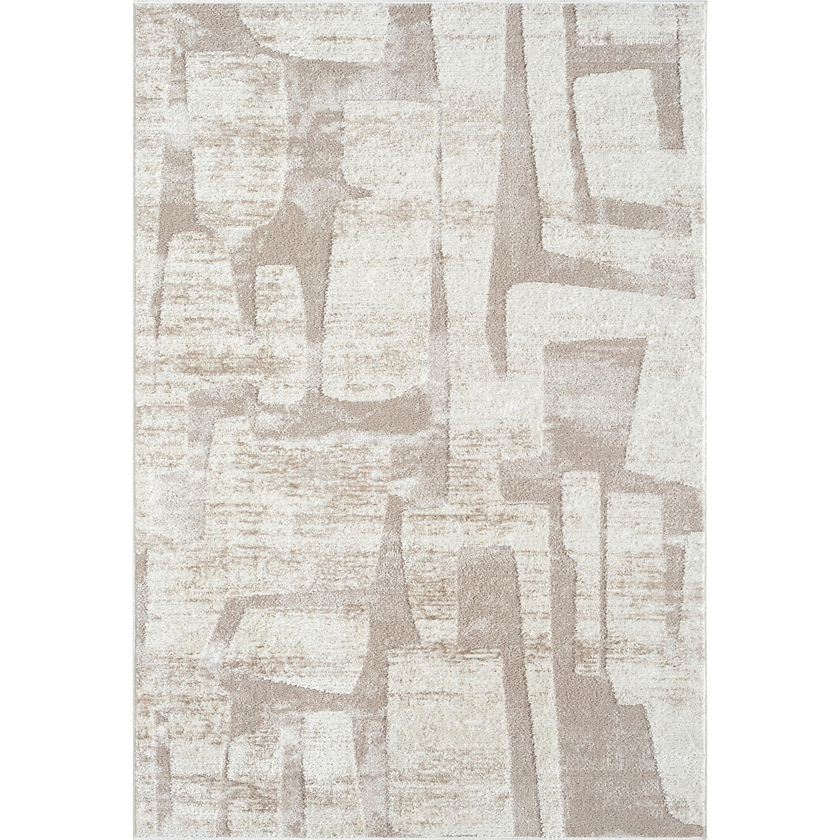 Abani Cream Area Rug for Living Room, Bedroom - Block Pattern- 8' x 10' -Durable & Easy to Clean