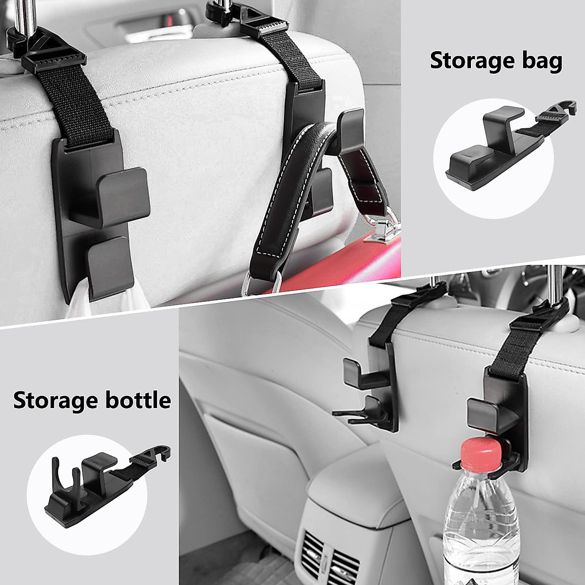 Ouzorp 2Pack Car Seat Headrest Hook, Universal Car Storage Headrest Hanger Holder Hooks Organizer, Durable Backseat Hanger Interior Accessories for Handbag