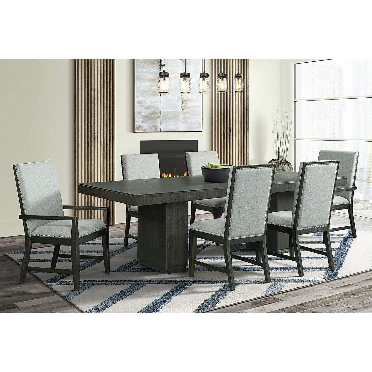 Picket House Furnishings Holden 42" x 79" Transitional Rectangle Wood Standard Height Dining Table, Thick Table Top, Thick Legs, Assembly Required, in Black Finish