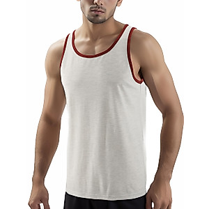 Vetemin Mens Premium Basic Solid Vintage Athletic Active Sports Jersey Tank Top Casual Shirts H.Oatmeal/Rusty L