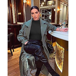 TOB Women's 2 Piece Bodysuits Sexy Ribbed High Neck Short Sleeve Tops Bodysuits Black Beige