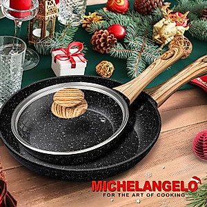 MICHELANGELO Nonstick Frying Pan with Lid, 12 Inch Frying Pan with Stone Coating, Large Frying Pan Granite with Bakelite Handle, Induction Compatible