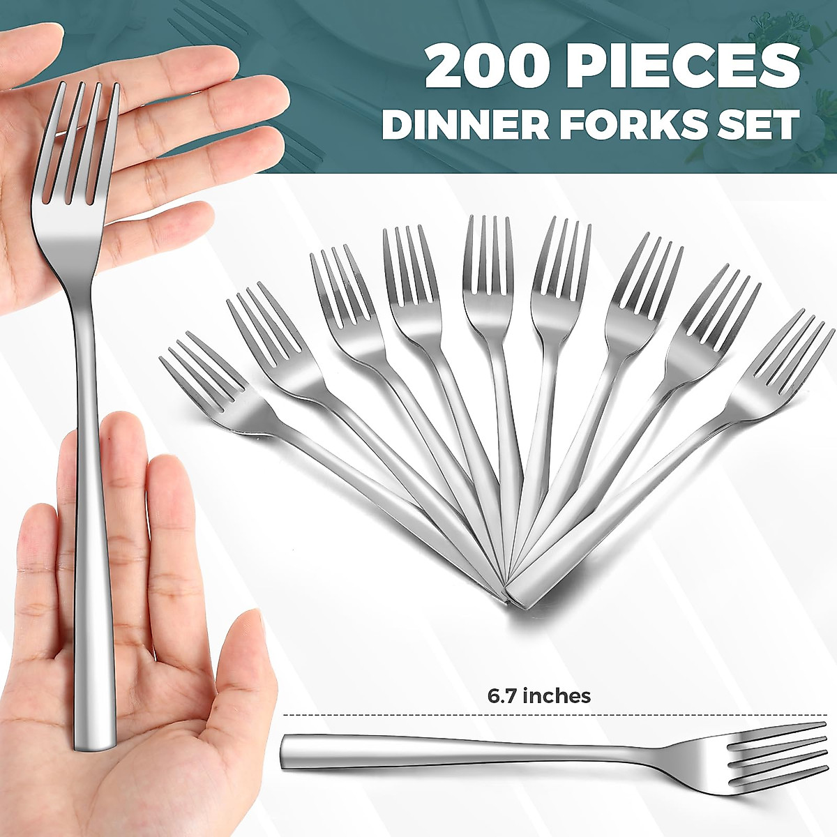 Roshtia 200 Pieces Dinner Forks Set 6.7 Inch Stainless Steel Silverware Fork Metal Cutlery Fork Salad Fork Flatware Fork Table Fork Set for Kitchen Restaurant, Mirror Polished, Dishwasher Safe