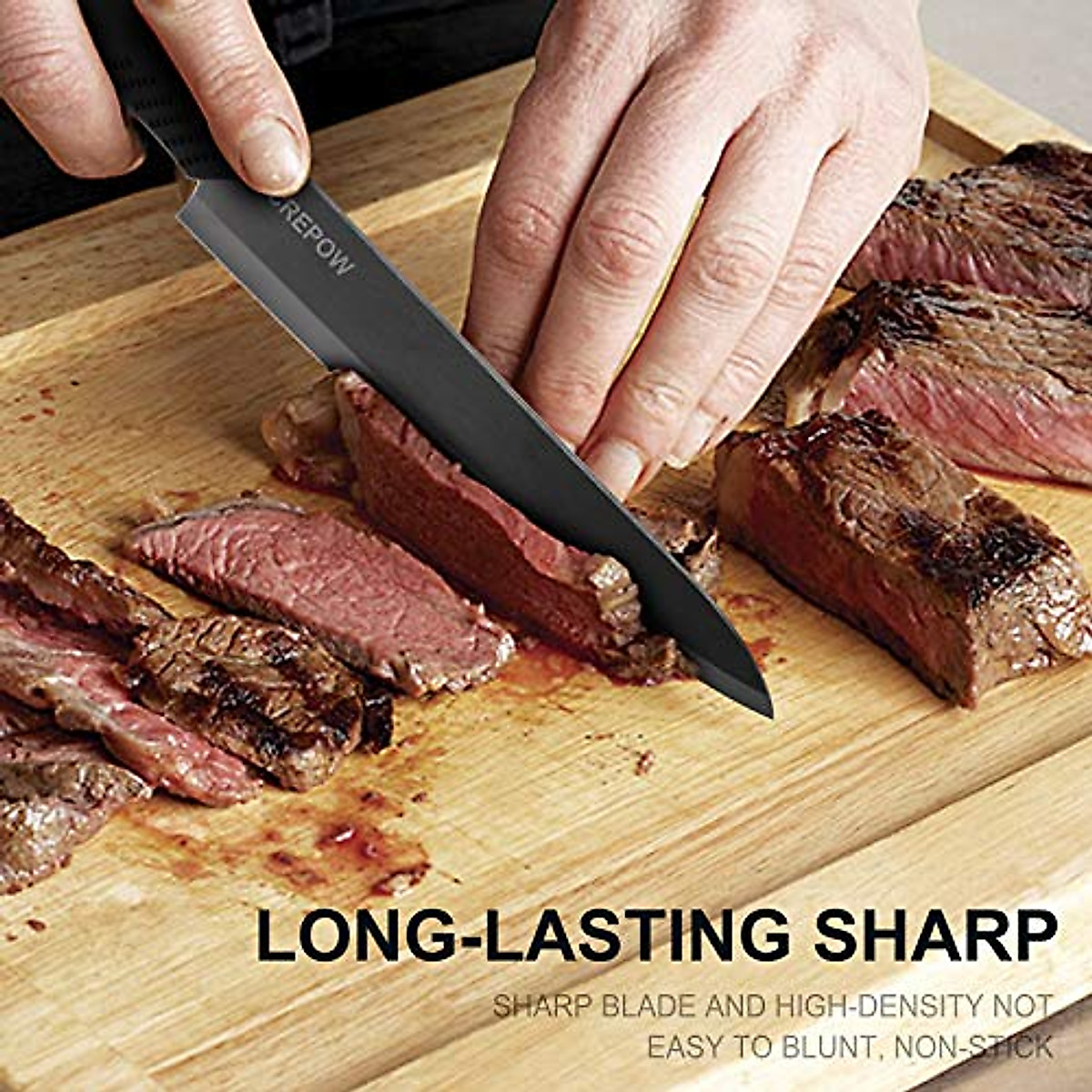 CORESLUX Ceramic knife, 6 Piece Ceramic Kitchen Knife Set, Ceramic Knives Set for Kitchen 6" Chef Knife 5" Utility Knife 4" Fruit Knife 3" Paring Knife 1'' Vegetable Fruit Peeler(Black)