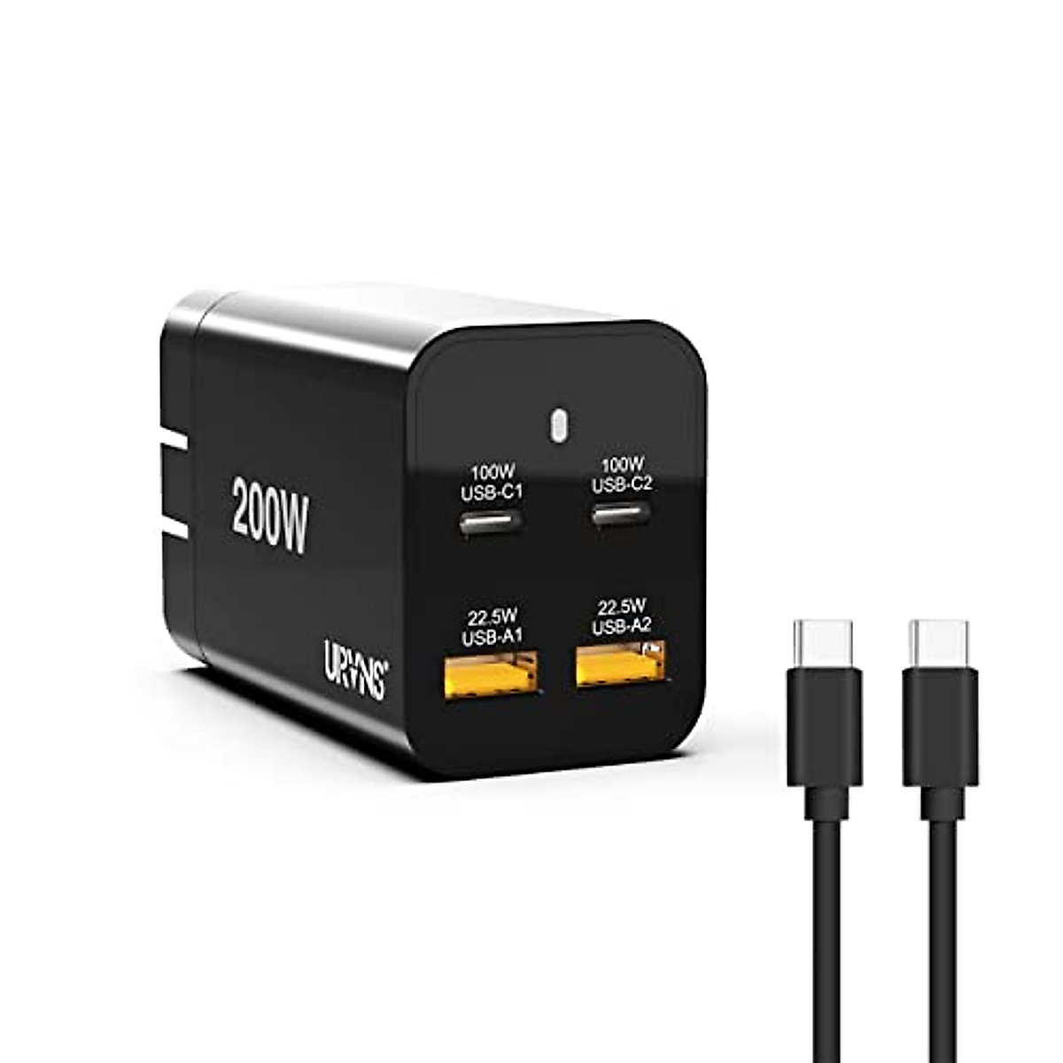 200W USB C Charger, URVNS PD 100W PPS 45W QC22.5W Super Fast Charging GaN Wall Charger with USB C Cable for MacBook iPhone 14 13 12 Pro Max iPad Samsung Pixel and More