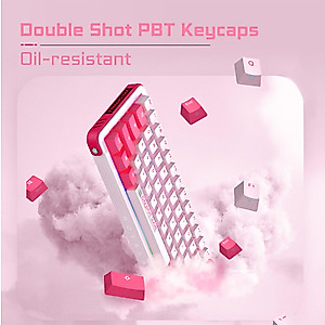 ROYALAXE Y68 TKL Wireless Mechanical Keyboard, Hot Swappable Wired/Bluetooth 5.0/2.4G Wireless Keyboard with RGB Light for Windows & Mac, PBT Keycap, Gateron G Yellow Pro Switch, Candy Pink