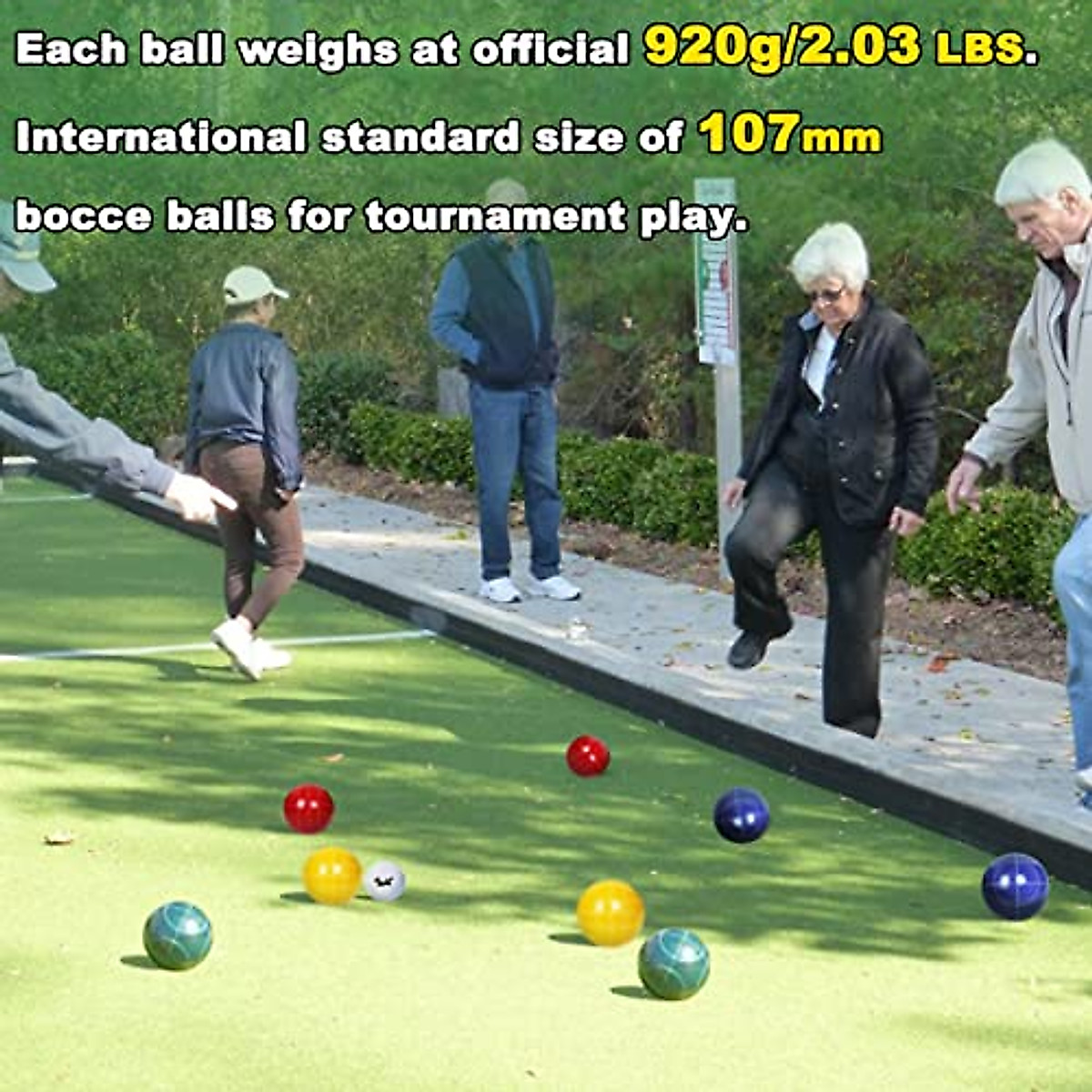VSSAL 107mm Official Bocce Ball Set Regulation Size and Weight 920g/2.03LBS for Professional Tournament Competition, Backyard, Lawn, Beach Games with 8 Balls, Pallino, Carrying Bag, Measuring Rope