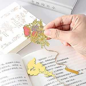 Bookmark 1PC Floral Brass Bookmark Chinese Style Tassel Pendant Book Clips Retro Pagination Mark Reading Tool School Office Supplies(Lilies)