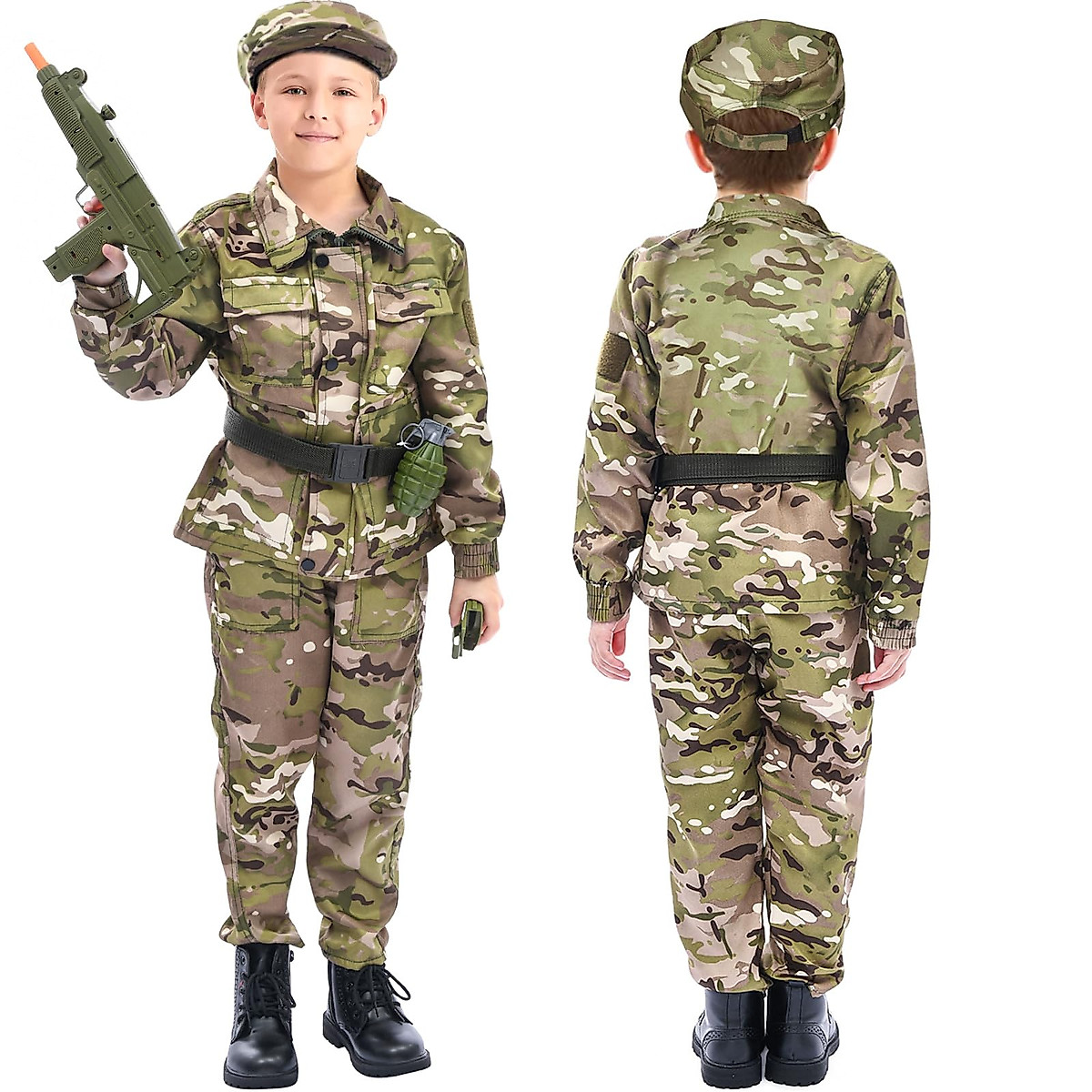 Tacobear Soldier Military Costume for Kids Boys Ages 3-9 Halloween Dress Up Role Play Set with Toy Accessories