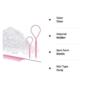 TsMADDTs Clear Small Rubber Elastics with Hair Loop Styling Tool Set,1000pcs Rubber Hair Ties 2Pcs French Braid Tool Loop 1Pcs Rat Tail Combs for Braiding Styling,Pink