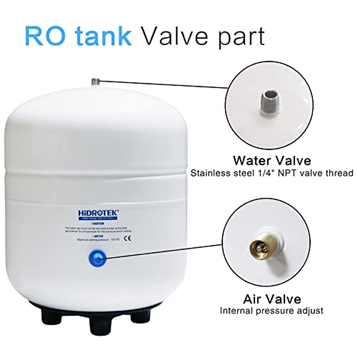 HIDROTEK 2.8 Gallon RO Water Storage Tank for Reverse Osmosis Water Filtration Systems -NSF Certificated-1/4"