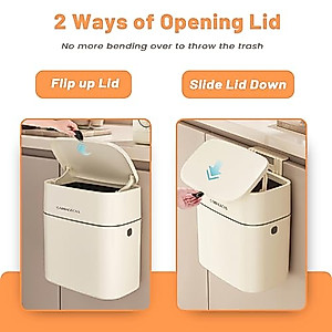Eargardin 2.5 Gallon Compost Bin Kitchen Garbage Can Countertop Indoor Small Hanging Trash Can with Lid Composting Bin Off White